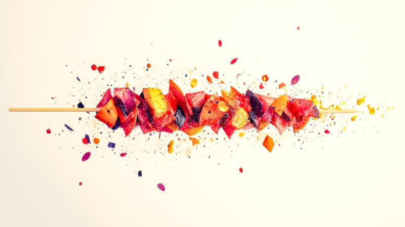 Fruit Skewer Exploding with Colorful Spices on White Background Stock ...