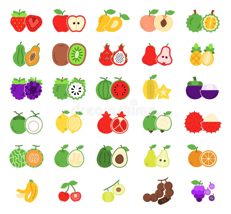 Fruit Slice Icon Set, Vector, Illustration. Stock Vector - Illustration ...