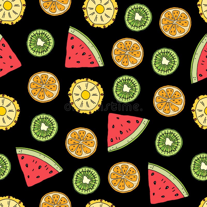 Tropical Fruits Seamless Pattern Stock Illustration - Illustration of ...