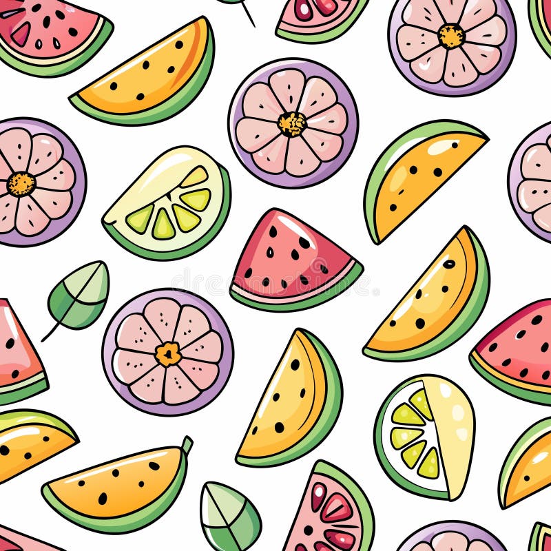 Fruit Slices Pattern, Bright Colors, Simple Shapes Stock Illustration ...