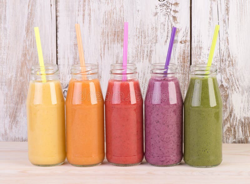 Fruit Smoothies in Five Different Colors Stock Image - Image of health ...