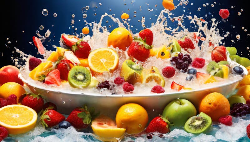 Fruit Splash Explosion with Assorted Fresh Fruits Stock Image - Image of energetic, freshness ...