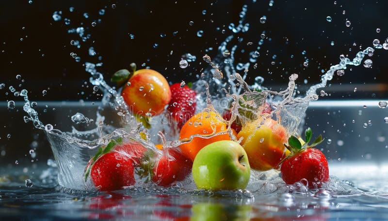 Fruit splash on the table. stock illustration. Illustration of painting ...