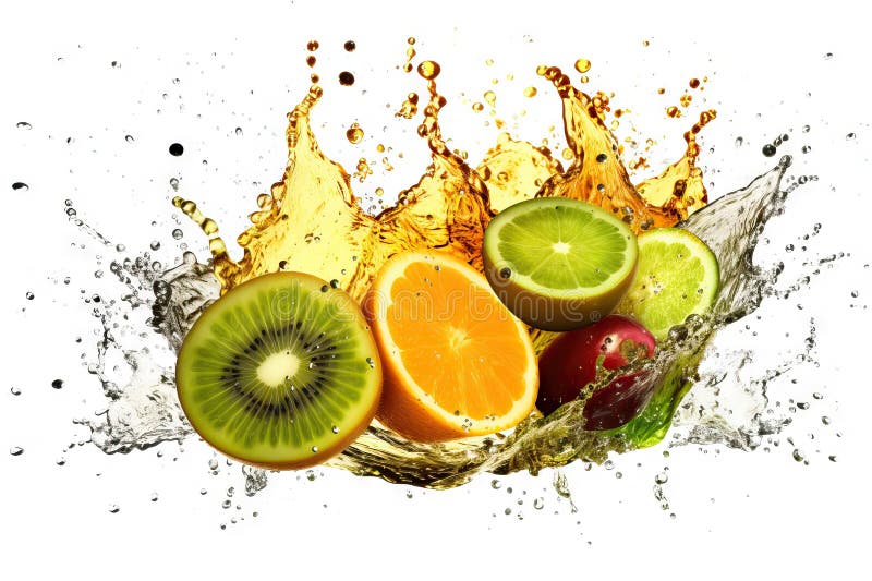 Fruit Splash on White Background with Green-Yellow Liquid. Stock ...