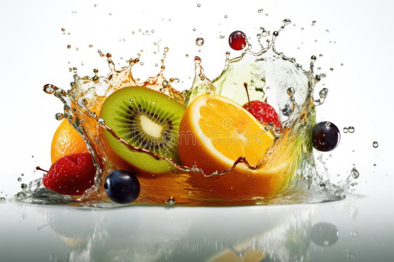 Fruit Splash on White Background for Refreshing Beverage Ads. Stock ...