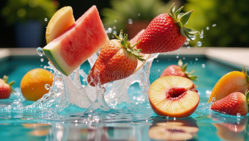 Fruit Splashing in a Vibrant Juice Explosion Stock Illustration ...