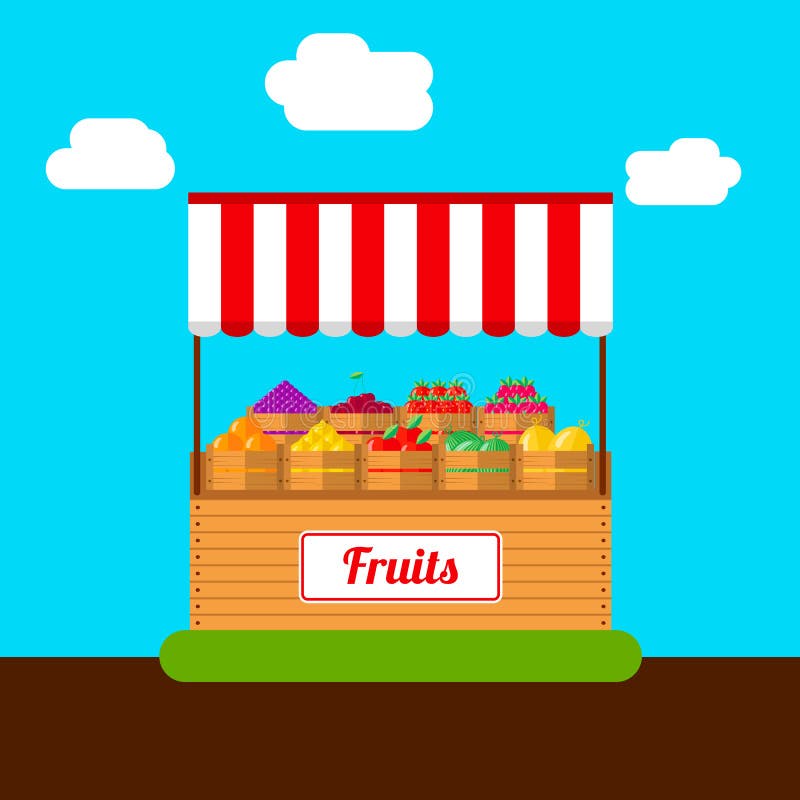 Fruit Shop Vector Showcase Stand With Fruits Stock Vector ...