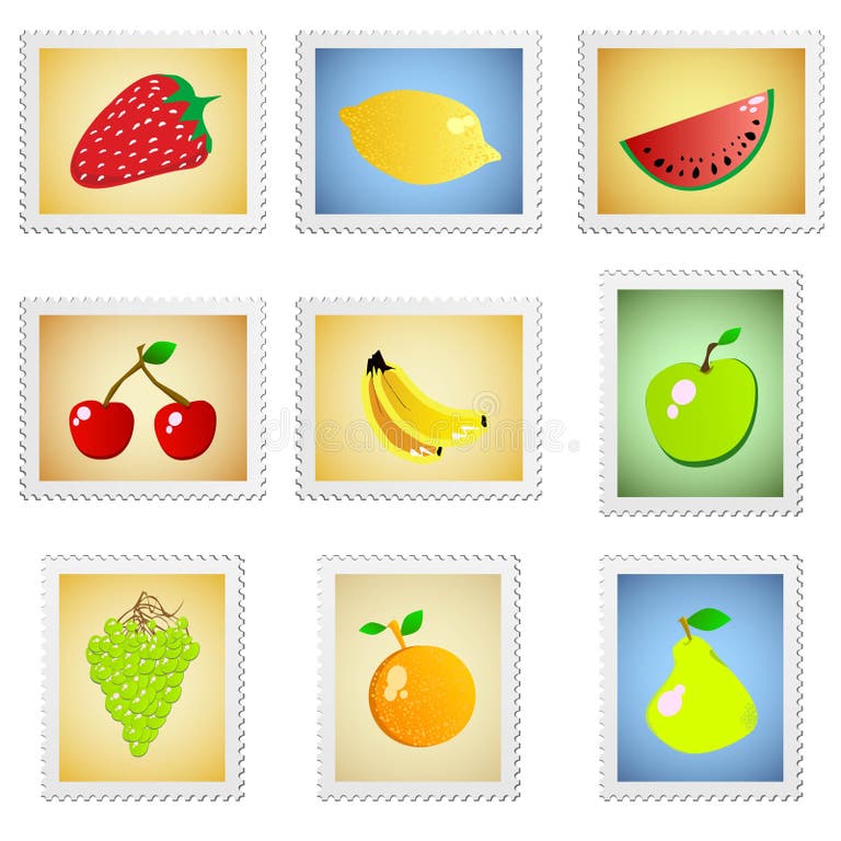 Vector Fruit Stamps Stock Illustrations – 387 Vector Fruit Stamps Stock ...