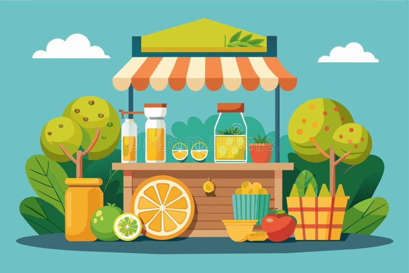 A Fruit Stand Displaying Oranges and Lemons Alongside Freshly Squeezed ...