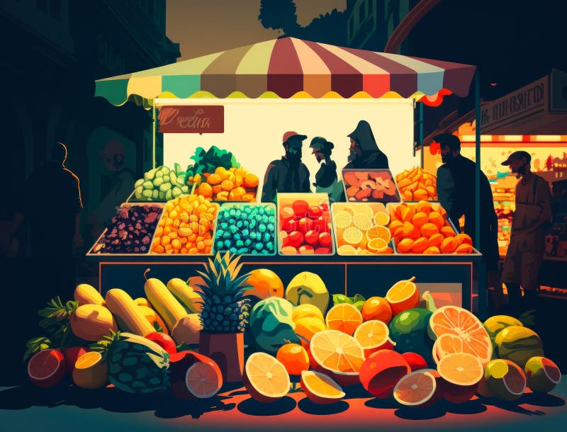 Fruit Stand at Night. Generative AI Stock Photo - Image of citrus ...