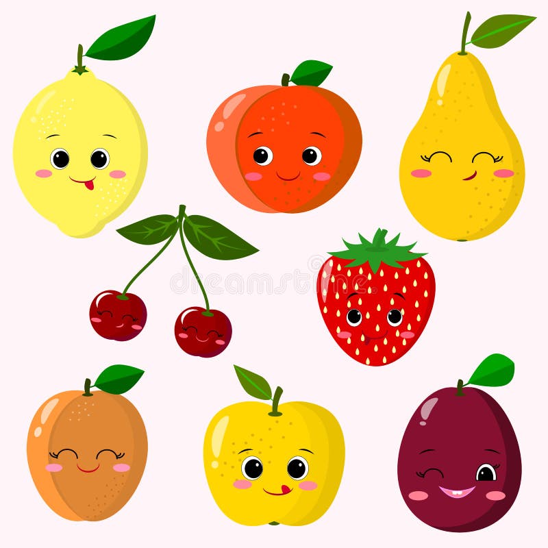 Fruit Sticker Collection. stock vector. Illustration of humor - 96775419