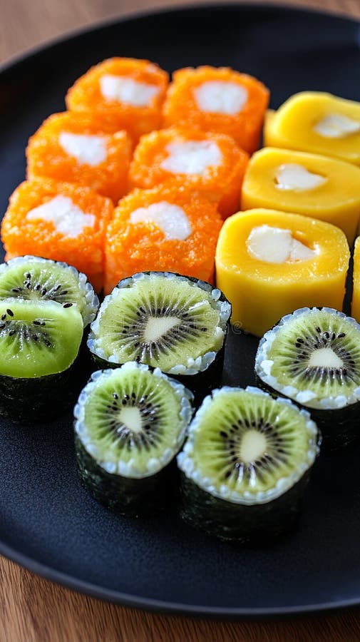 Fruit Sushi Rolling Tutorial with Mango and Kiwi. Stock Image - Image of oriental, cuisine ...