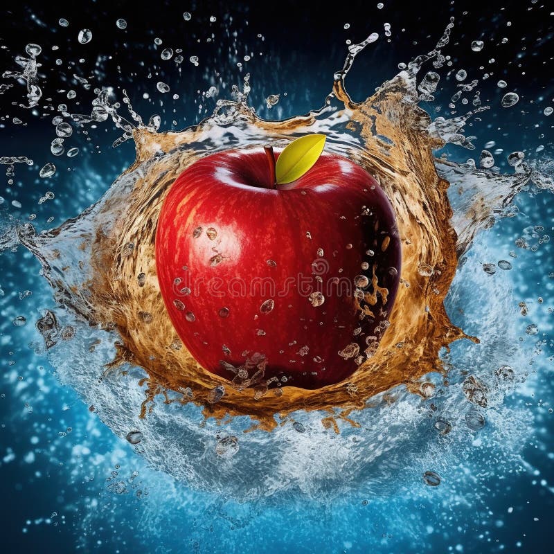 Fruit Sweet Apple Splash into Water Stock Photo - Image of stream, leaf ...