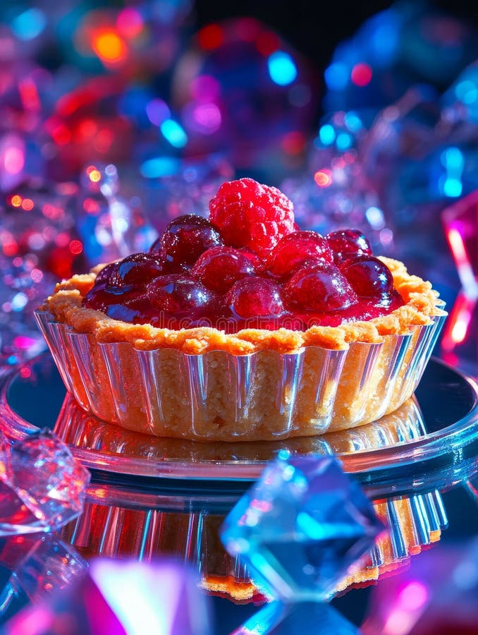 Fruit Tart with Berries and Raspberry on a Shiny Surface. Stock Image ...