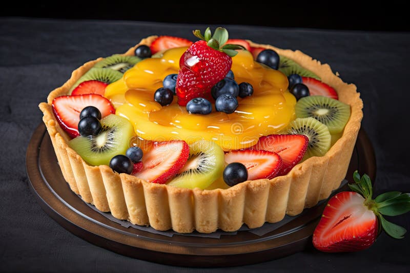 Fruit Tart, with Layers of Fruit and Custard, Topped with Flaky Crust ...