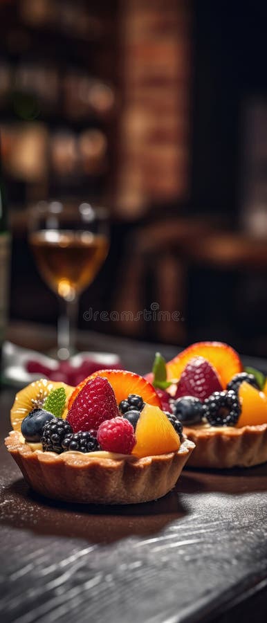 Fruit Tarts on Stone Rustic Pub Mobile Wallpeper Postcard. Generative ...