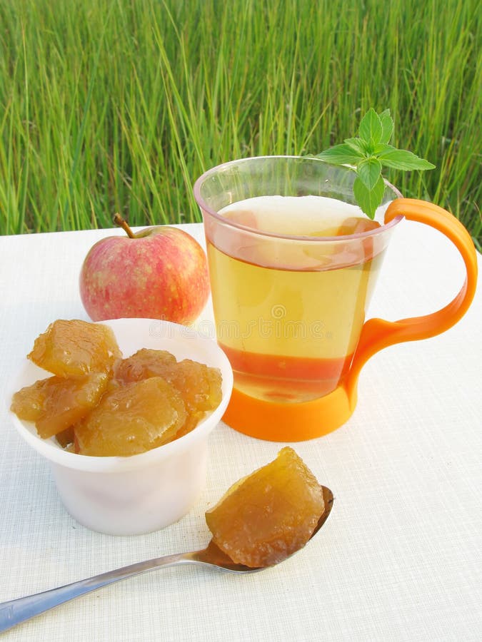 Fruit tea with apple jam stock image. Image of drink - 15806289