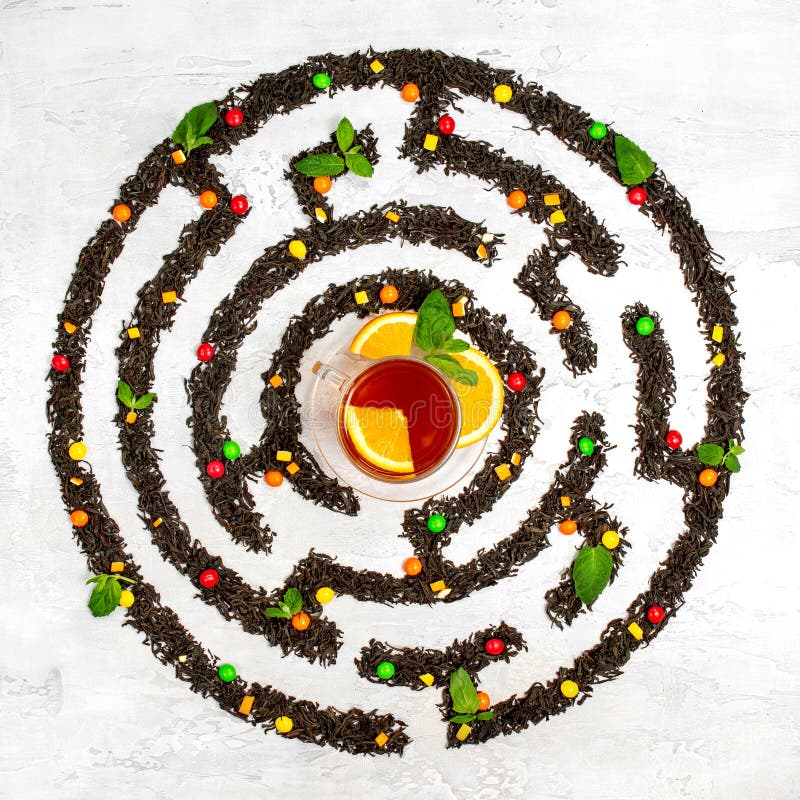 Fruit Tea. Labyrinth of Black Leaf Tea with Fruits and Mint on a Light ...