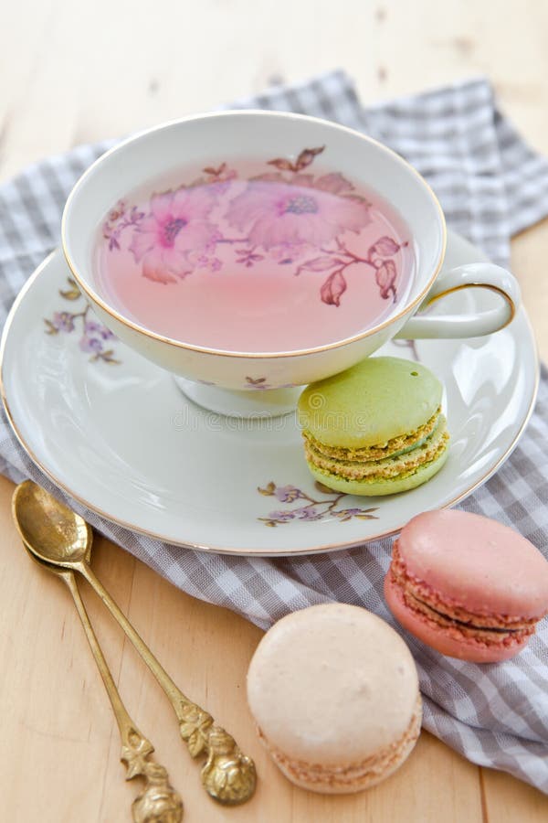 Fruit tea and macaroons stock image. Image of checkered - 30447731