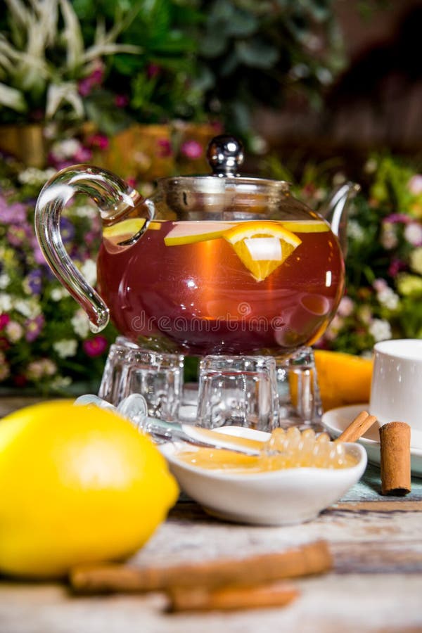 Fruit Tea with Oranges in a Kettle on the Table. Stock Photo - Image of ...