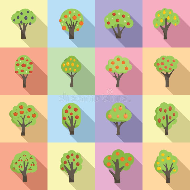 Fruit Tree Icons Set Flat Vector. Apple Garden Stock Vector - Illustration of flat, fruit: 281379584