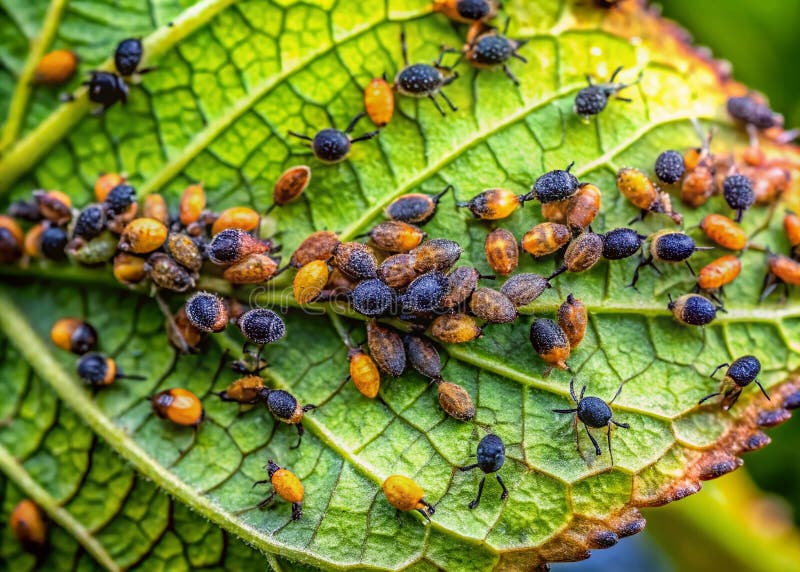 Fruit Tree Leaf Damaged by a Severe Black Aphid Infestation Closeup ...