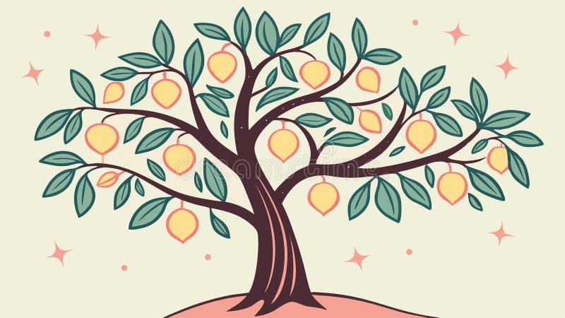 Fruit Tree with Lemons Oranges Citrus Grove Bloom, Vector Design ...