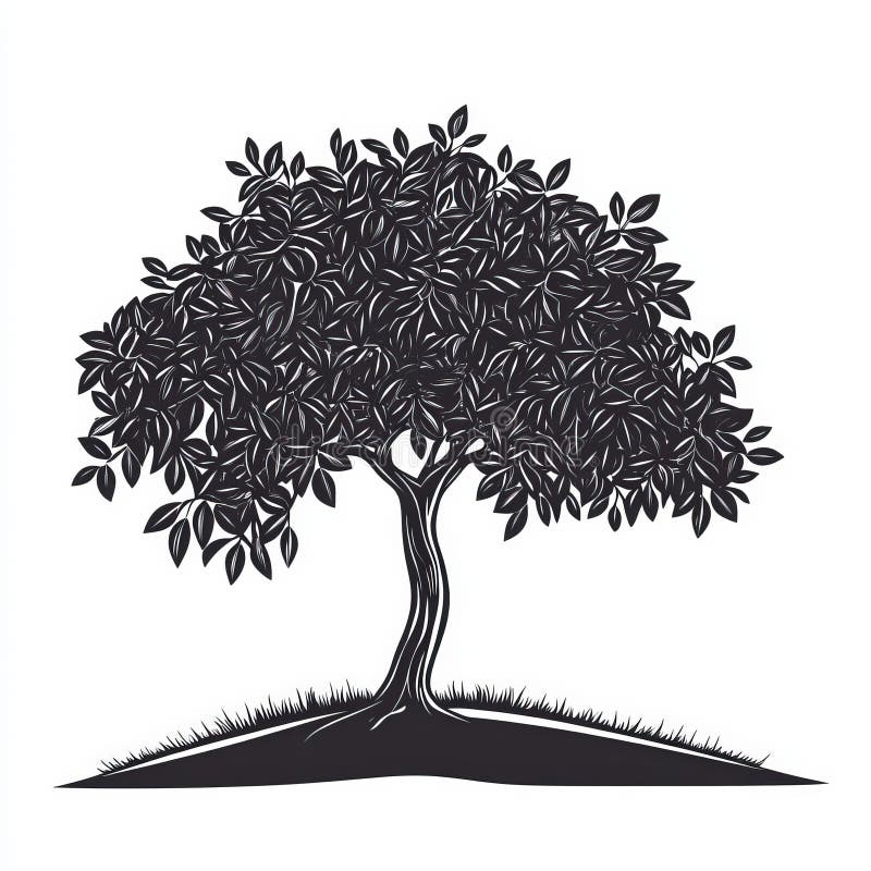 Fruit Tree Silhouette , Black and White Illustration Isolated on White ...