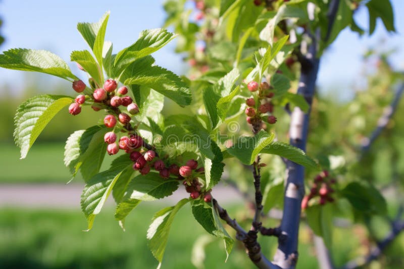 Fruit Tree Transitioning from Flowering To Bearing Fruit Stock Photo ...