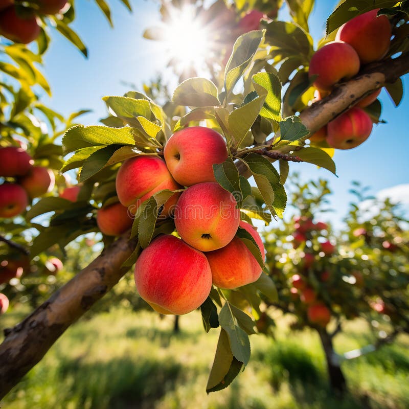 Fruit Trees with Round Produce on Them. Apples, Peaches Style Fruit ...