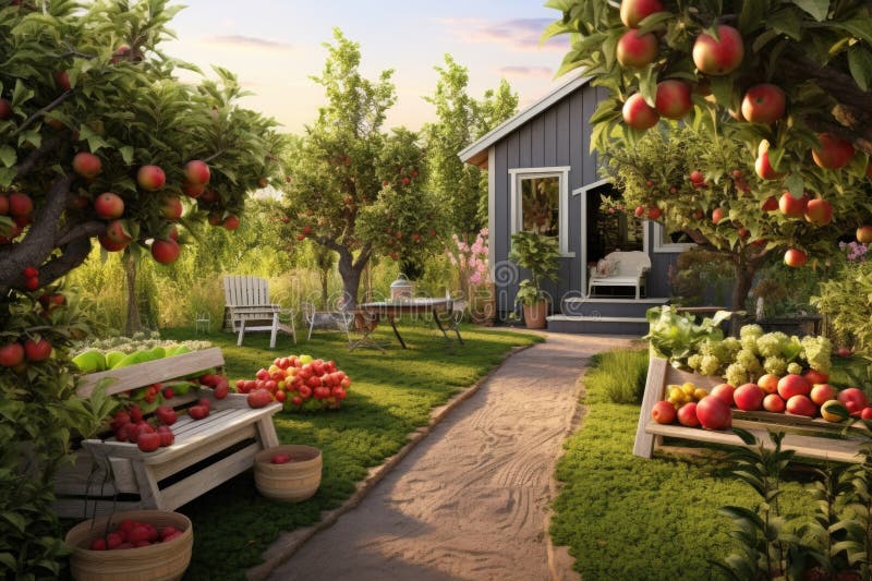 Fruit Trees in a Small Home Orchard Stock Image - Image of gardening ...