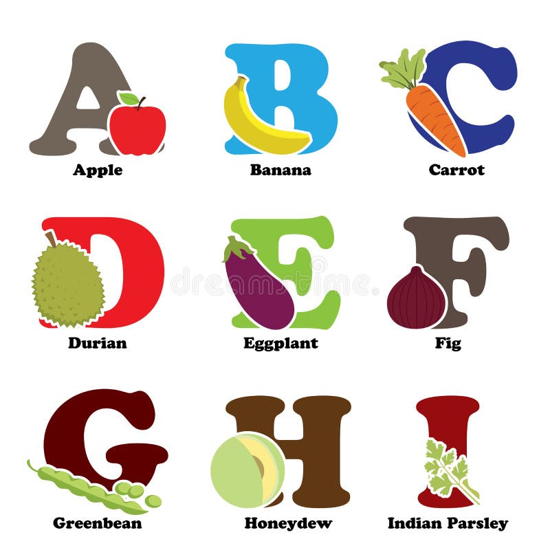 Fruits and Vegetables Alphabet Cards Stock Vector - Illustration of ...