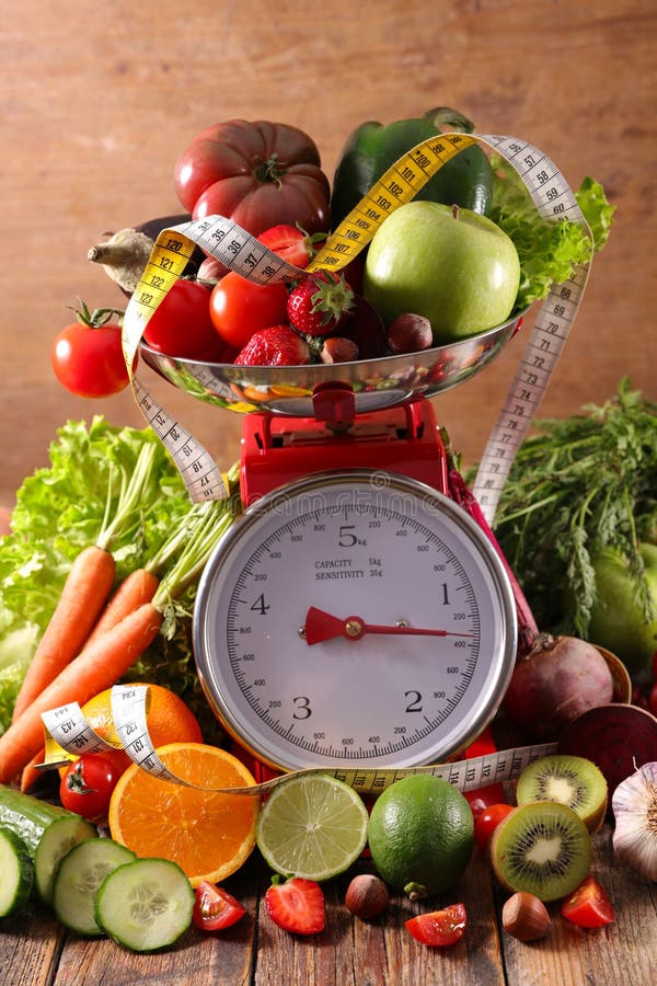 Fruit Vegetable on Balance Scale Concept Stock Photo - Image of scale ...