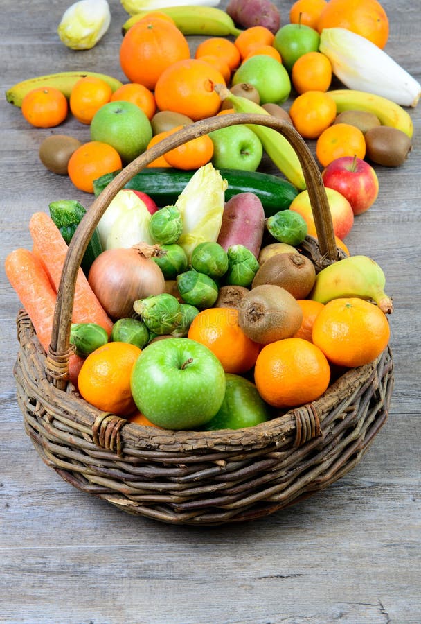Fruit and vegetable basket stock photo. Image of nutrition - 48228942