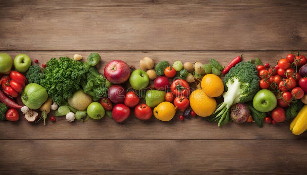 Fruit and Vegetable Borders Fruit and Vegetable Borders on Wood Table ...