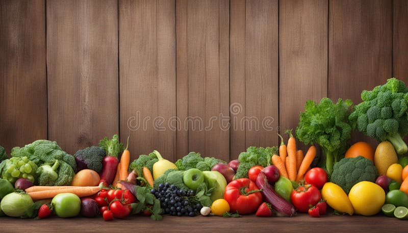 Fruit and Vegetable Borders Fruit and Vegetable Borders on Wood Table ...