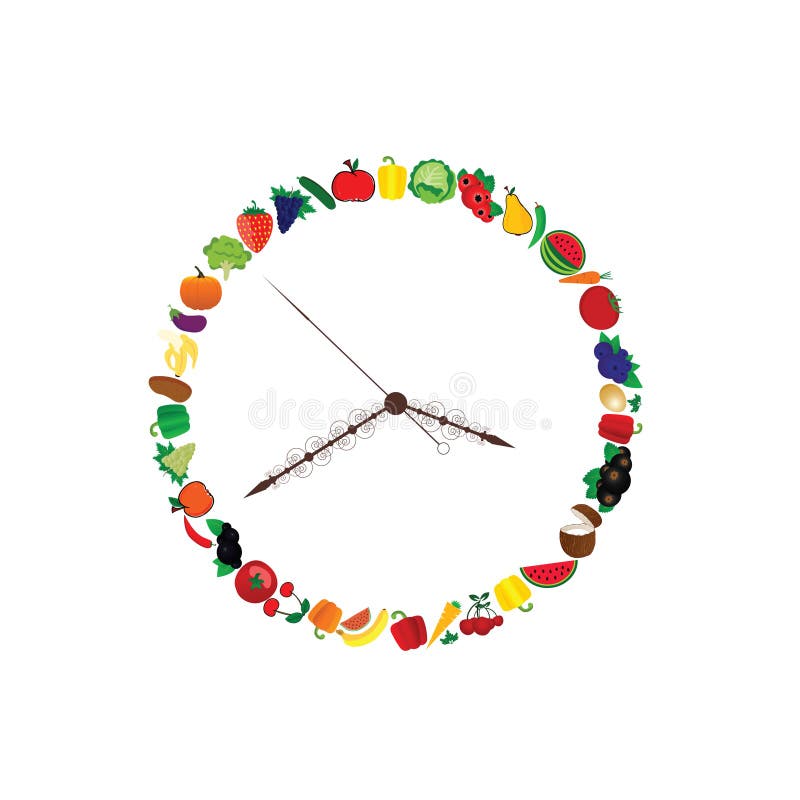 Fruit and Vegetable Clock Illustration Stock Vector - Illustration of ...