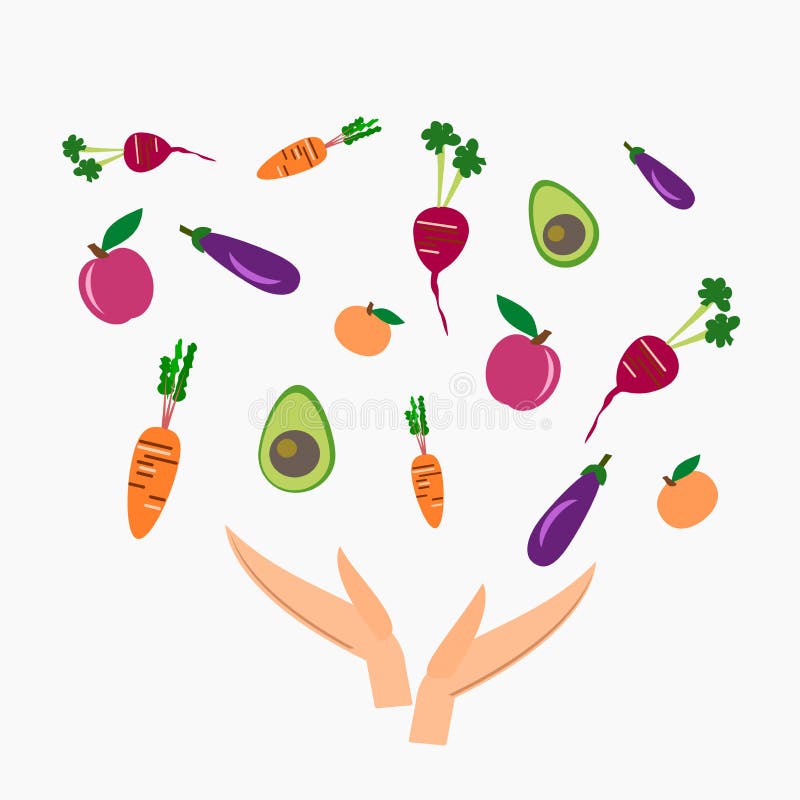 Fruit and Vegetable Drop in Hand ,food Stock Illustration ...