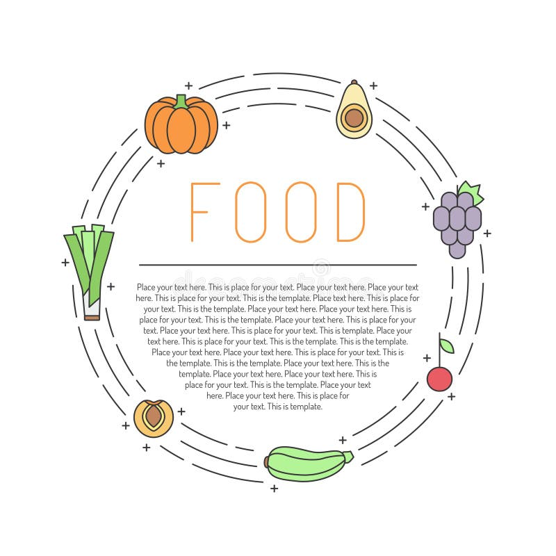 Fruit and Vegetable Multicolored Outline Circle Frame with Place for ... Fruit and Vegetable Multicolored Outline Circle Frame with Place for ...