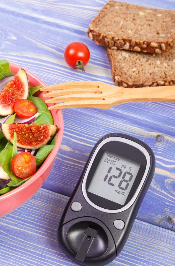 Fruit and Vegetable Salad and Glucose Meter for Checking Sugar Level ...