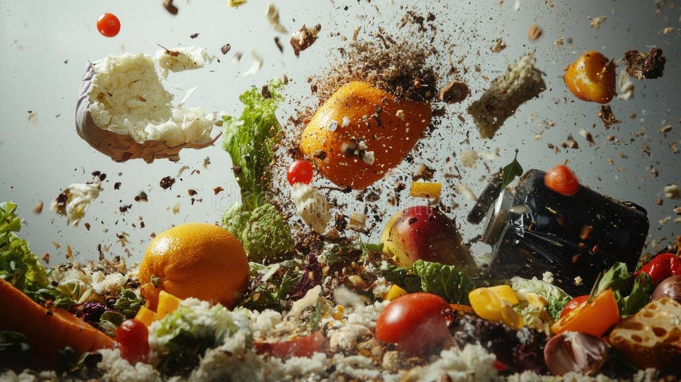 Fruit and Vegetable Scraps Explode into a Compost Bin Stock ...