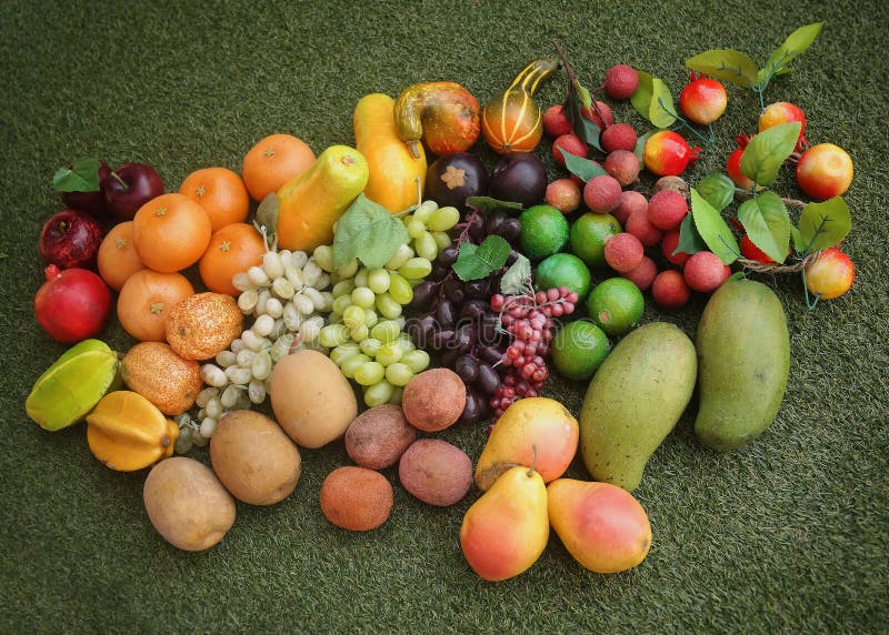 Fruit Vegetable Set grass stock image. Image of lemon - 225440903