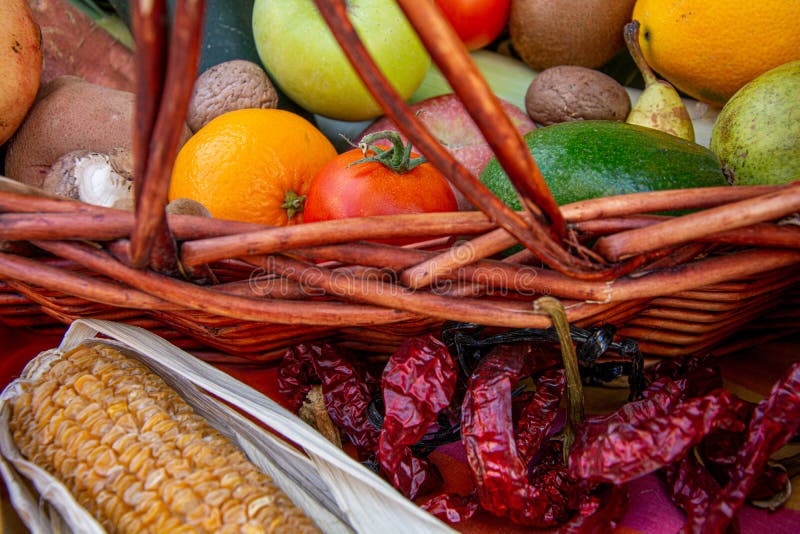 Fruit and Vegetable Set Placed in Basket Stock Photo - Image of ...