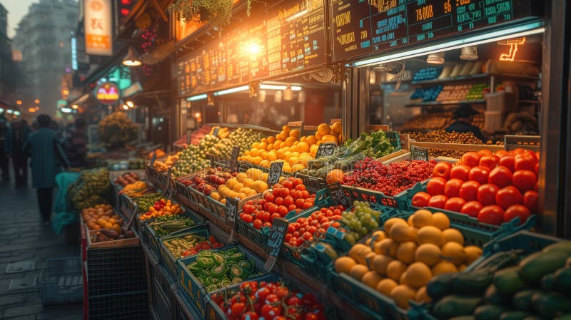 Fruit and Vegetable Store Interior Stock Illustration - Illustration of ...