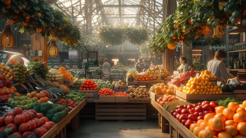 Fruit and Vegetable Store Interior Stock Illustration - Illustration of ...