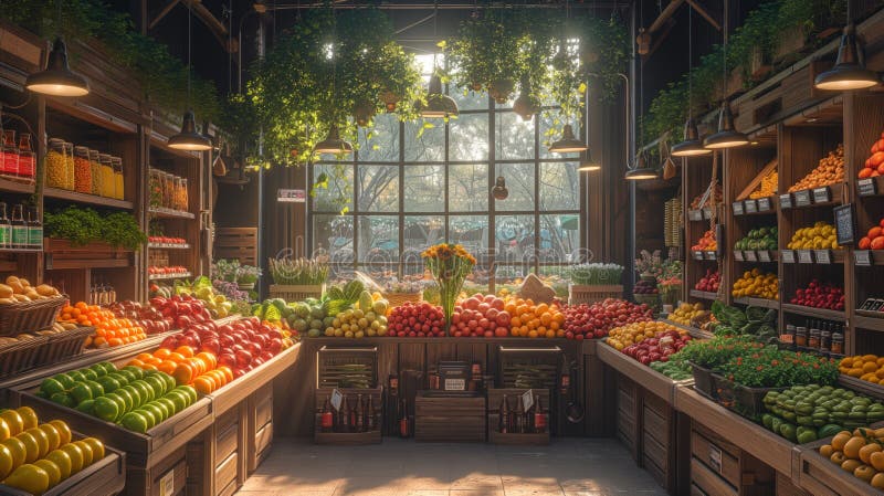 Fruit and Vegetable Store Interior Stock Illustration - Illustration of ...