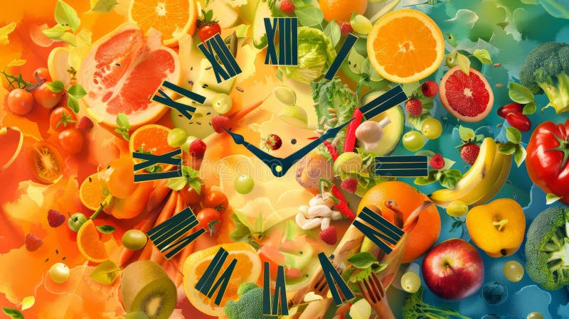 Fruit and Vegetables Forming a Clock, Healthy Eating Concept. Time for ...
