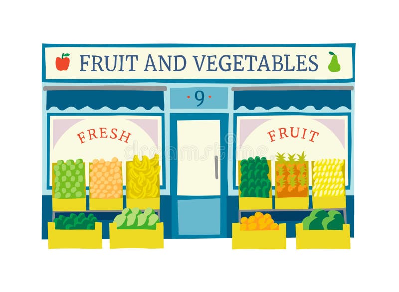 Fruit and Vegetables Store Facade Flat Vector Illustration Stock Vector ...