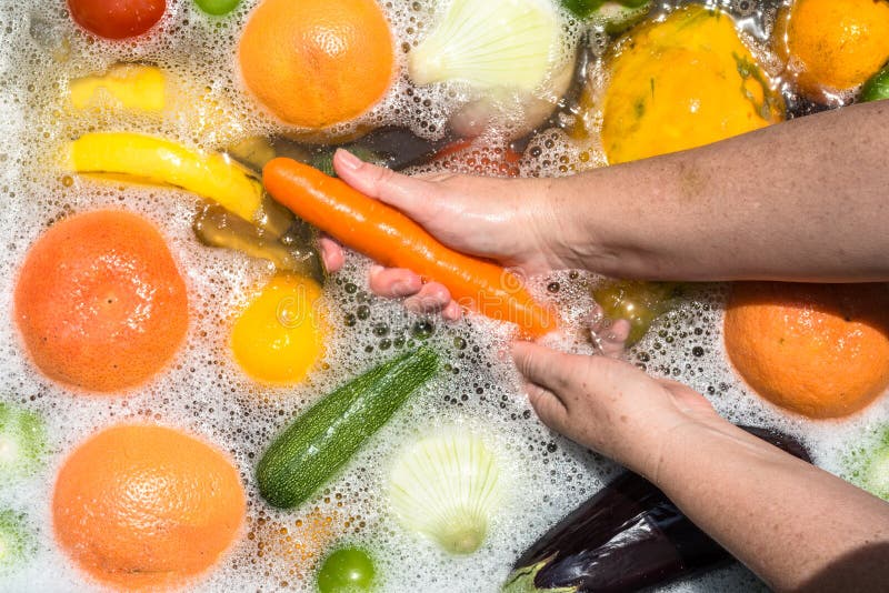 Fruit and Vegetables Washing in Soapy Water Stock Photo - Image of ...
