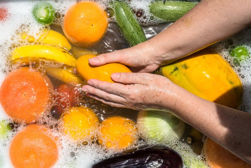 Fruit and Vegetables Washing in Soapy Water Stock Photo - Image of food ...